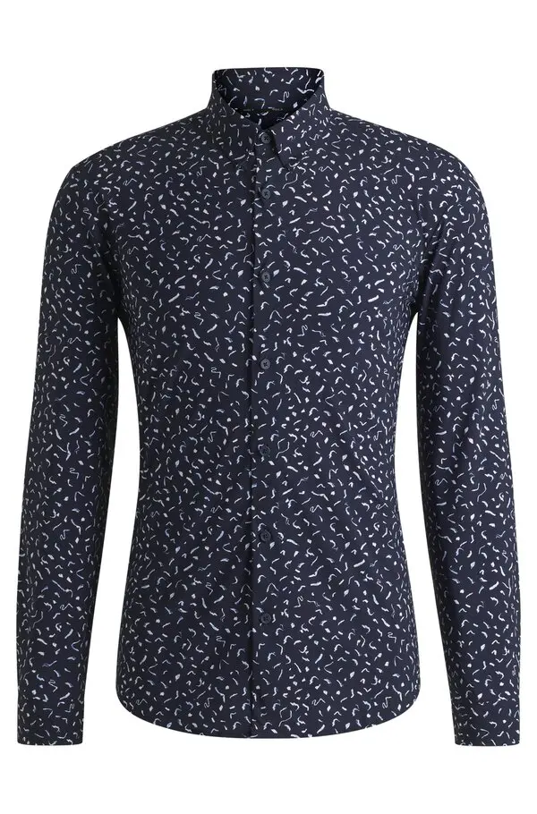 BOSS Slim-fit Shirt In Printed Performance-stretch Fabric - Dark Blue