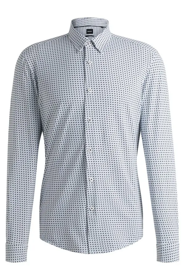 BOSS Slim-fit Shirt In Printed Performance-stretch Fabric - Light Blue