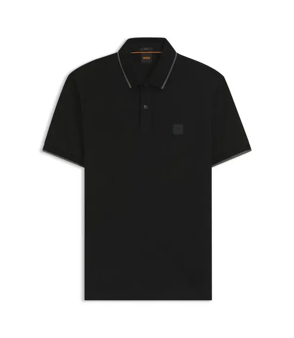 BOSS Logo-patch Slim-fit Polo Shirt In Stretch Cotton - Black