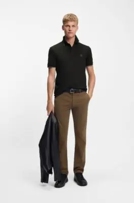 BOSS Logo-patch Slim-fit Polo Shirt In Stretch Cotton - Black