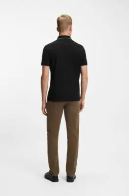 BOSS Logo-patch Slim-fit Polo Shirt In Stretch Cotton - Black