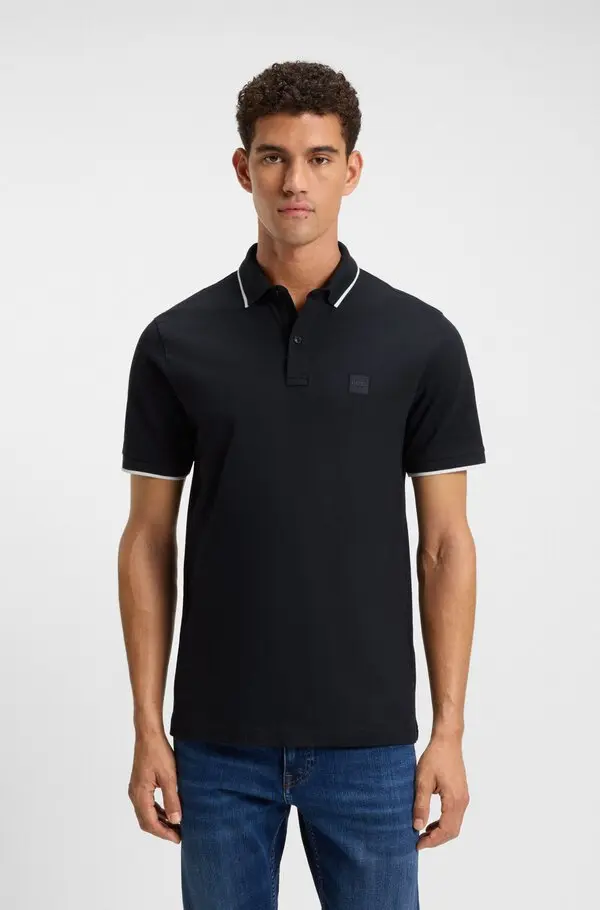 BOSS Logo-patch Slim-fit Polo Shirt In Stretch Cotton - Dark Blue