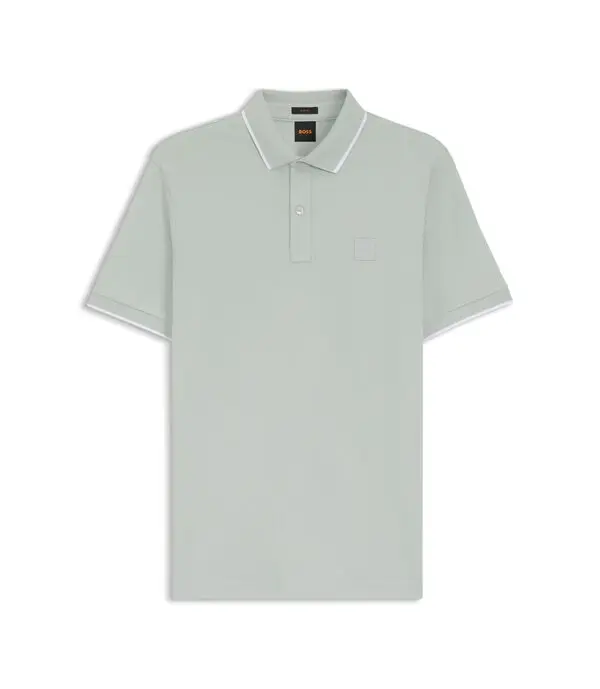 BOSS Logo-patch Slim-fit Polo Shirt In Stretch Cotton - Silver