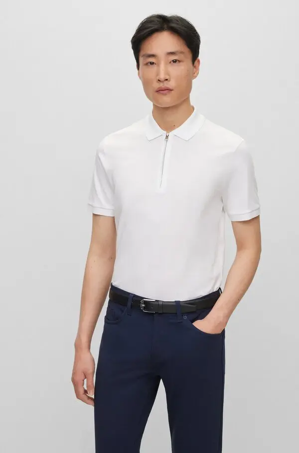 BOSS Structured-cotton Slim-fit Polo Shirt With Zip Placket - White