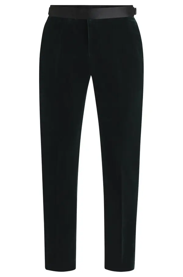 BOSS Slim-fit Tuxedo Trousers In Cotton Velvet - Light Green