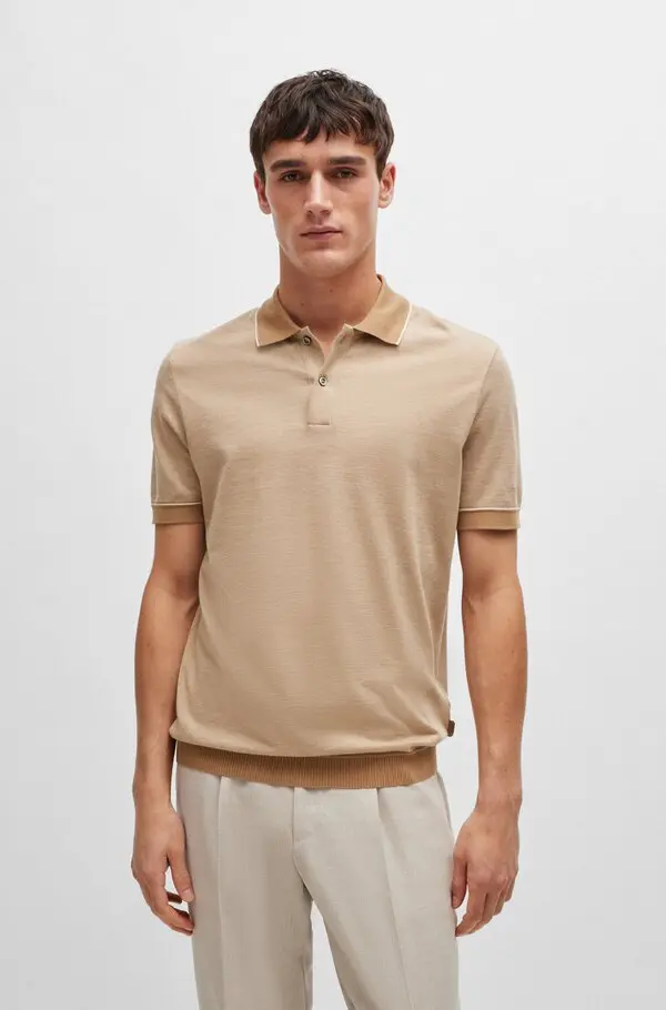 BOSS Regular-fit Polo Shirt In Cotton And Cashmere - Beige