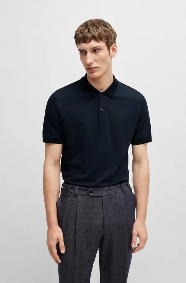 BOSS Regular-fit Polo Shirt In Cotton And Cashmere - Dark Blue