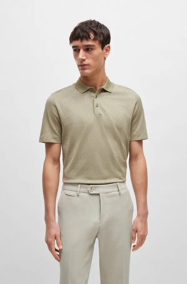 BOSS Regular-fit Polo Shirt In Quilted Cotton And Silk - Light Green