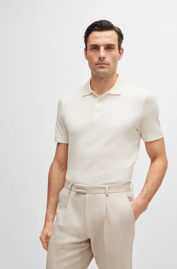 BOSS Regular-fit Polo Shirt In Quilted Cotton And Silk - White