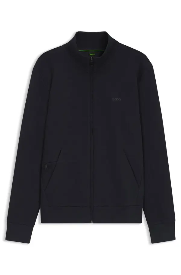 BOSS Stretch-cotton Zip-up Sweatshirt With Logo - Dark Blue