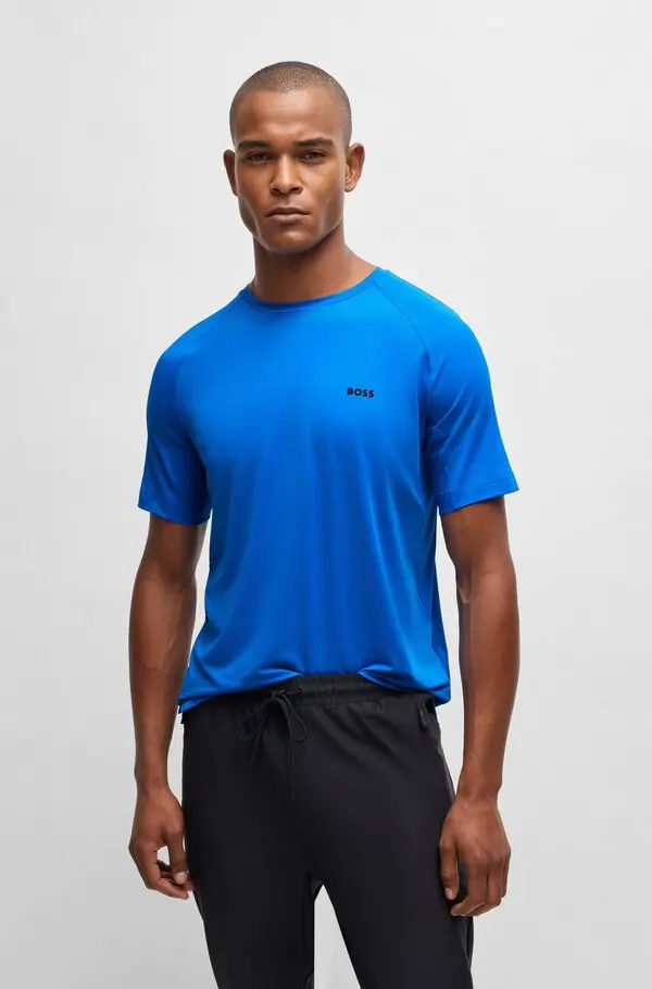 BOSS Performance-stretch T-shirt In Mixed Materials - Light Blue