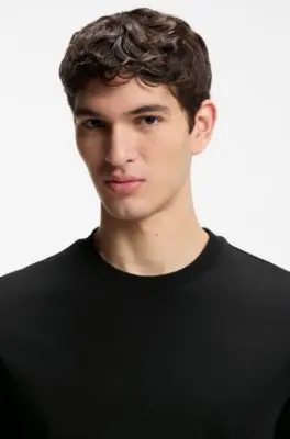 BOSS Cotton-jersey T-shirt With Signature-stripe Cuffs - Black