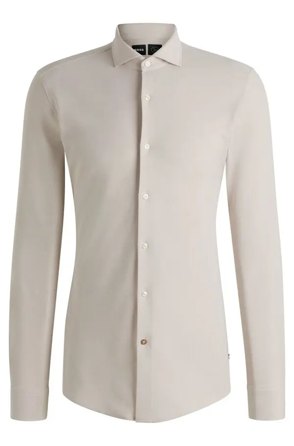 BOSS Slim-fit Shirt In Cotton-piqué Jersey - Light Beige