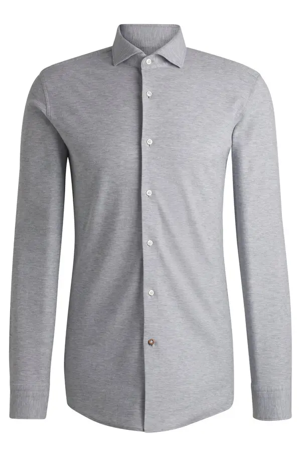 BOSS Slim-fit Shirt In Cotton-piqué Jersey - Light Grey