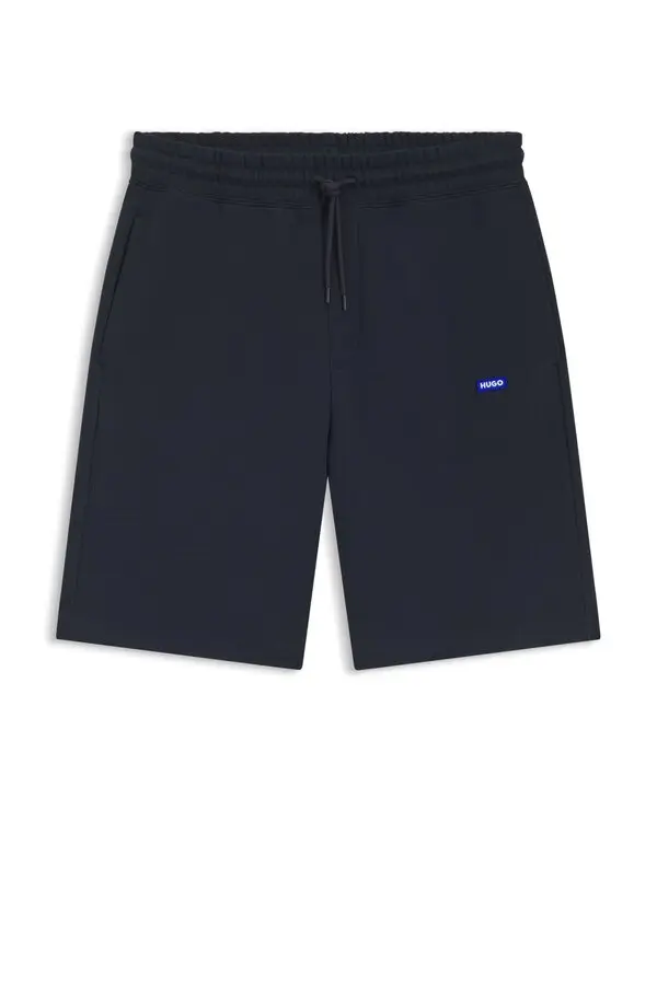 Hugo Cotton-terry Shorts With Logo Patch - Dark Blue