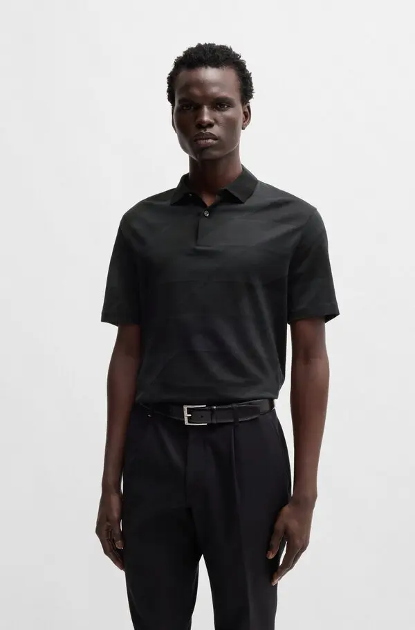 BOSS Mercerized-cotton Polo Shirt With Jacquard Pattern - Black