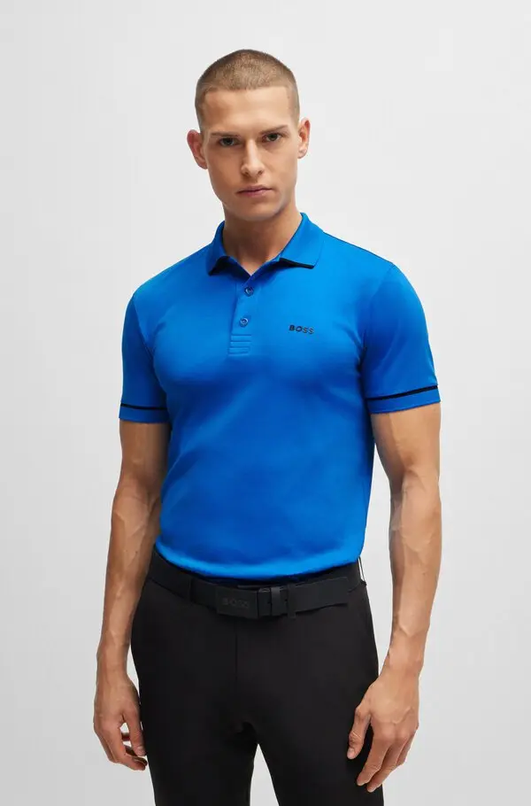 BOSS Interlock-cotton Slim-fit Polo Shirt With Contrast Trims - Light Blue