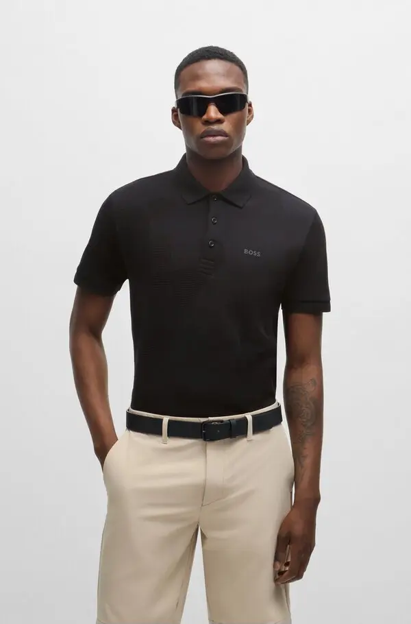 BOSS Relaxed-fit Polo Shirt In Cotton Jacquard With Logo - Black