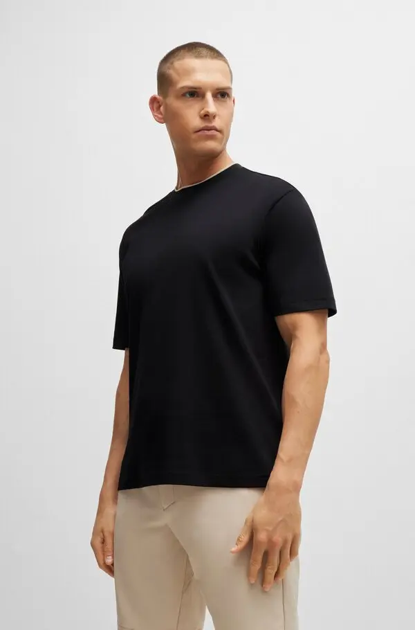BOSS Interlock-cotton Relaxed-fit T-shirt With Logo Collar - Black