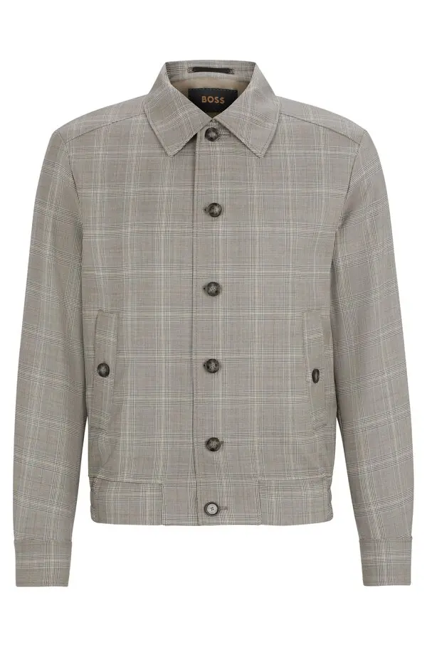 BOSS Slim-fit Checked Wool Jacket - Light Green