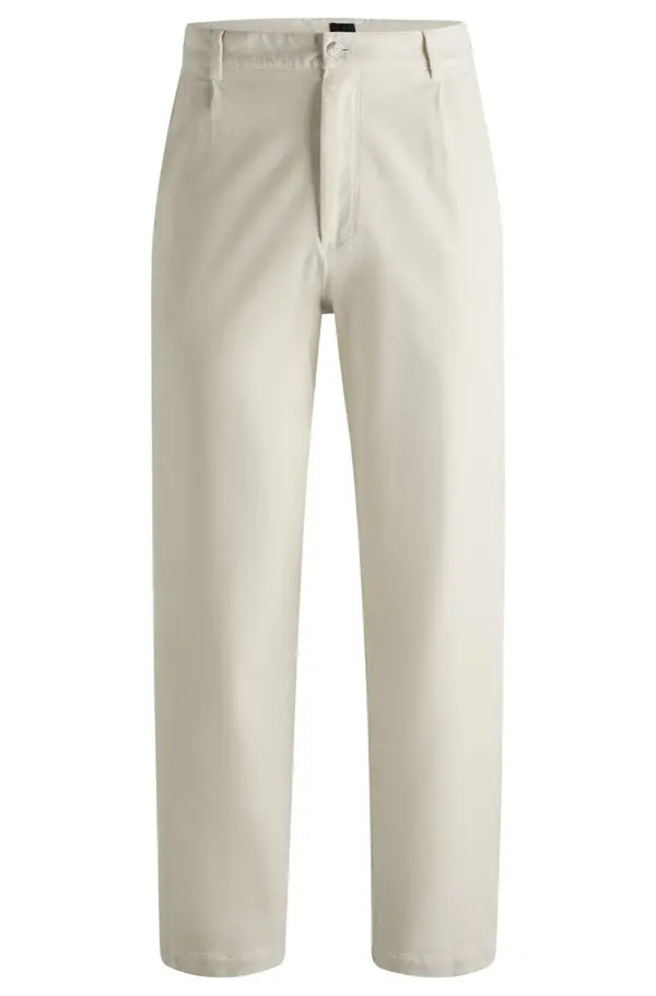 BOSS Relaxed-fit Trousers In Stretch-cotton Velvet - White