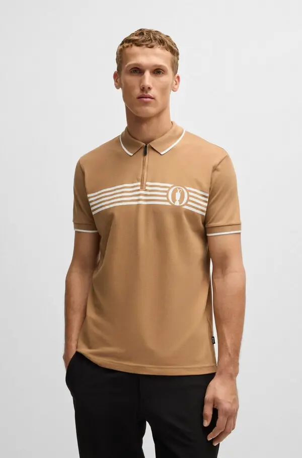 BOSS The Open Polo Shirt With Special Artwork - Beige