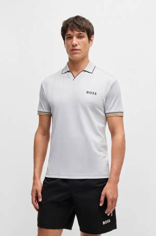 BOSS Active Polo Shirt With Four-way Stretch - Light Grey