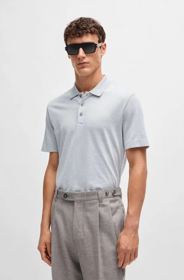 BOSS Polo Shirt In Cotton And Silk With Corduroy Effect - Light Grey