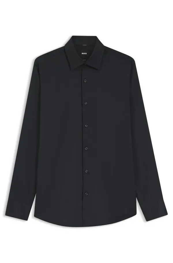 BOSS Slim-fit Shirt In Performance-stretch Twill - Black