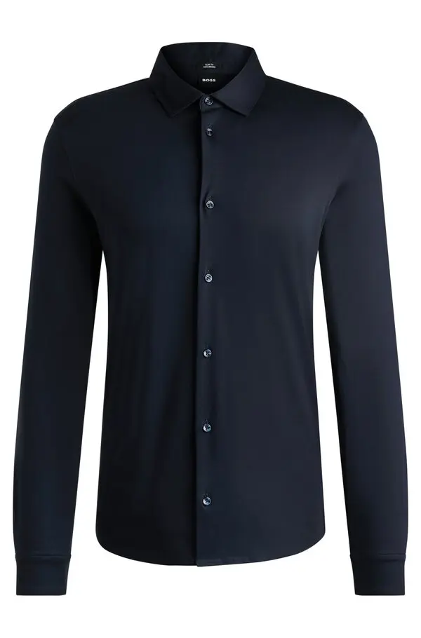 BOSS Slim-fit Long-sleeved Shirt In Mercerized Cotton - Dark Blue