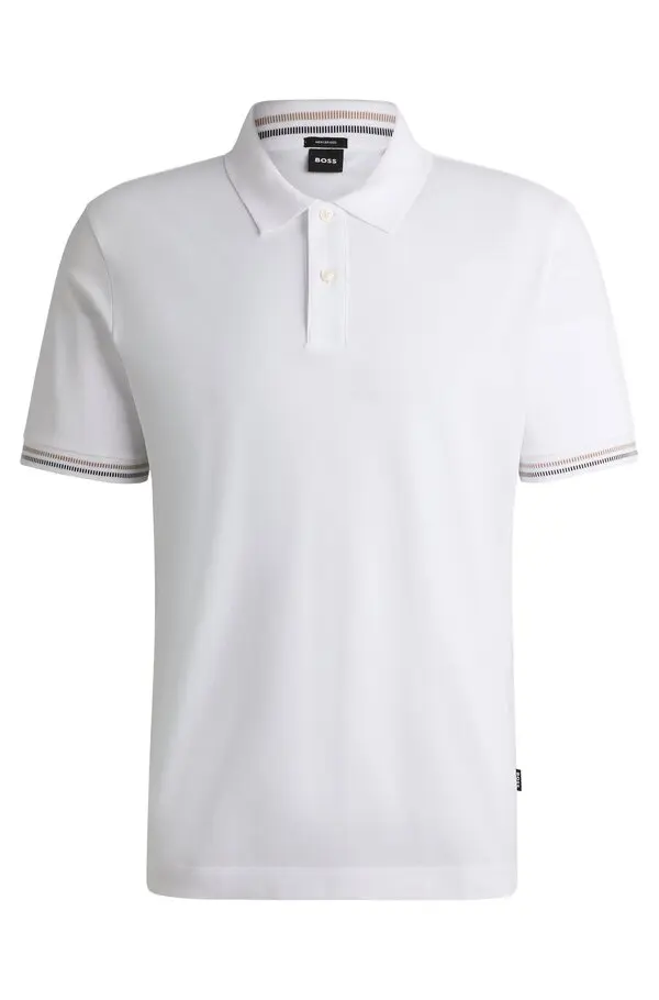 BOSS Mercerized-cotton Regular-fit Polo Shirt With Stripe Trims - White