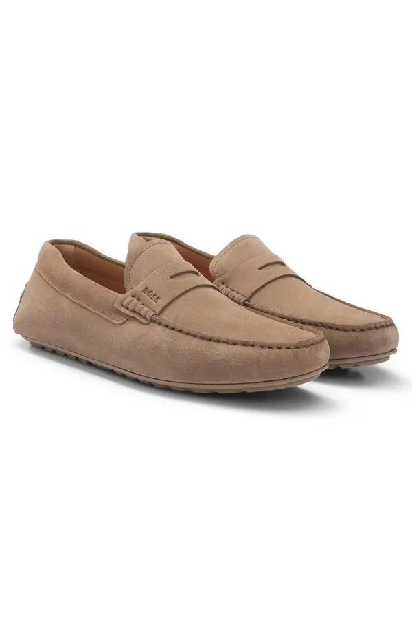 BOSS Penny-trim Moccasins In Suede - Beige