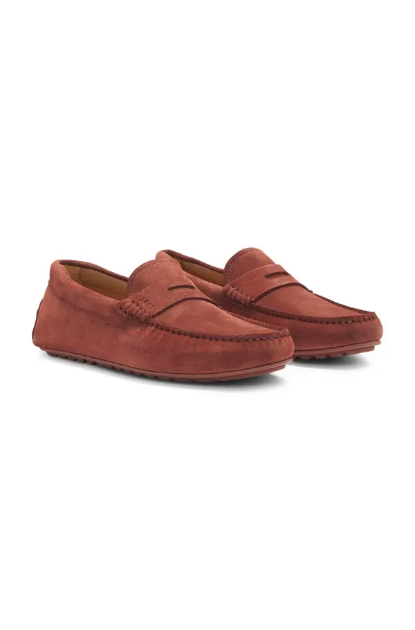 BOSS Penny-trim Moccasins In Suede - Brown