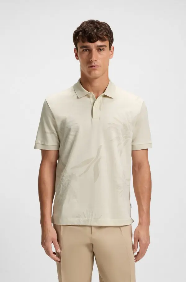 BOSS Mercerized-cotton Polo Shirt With Floral Jacquard - White