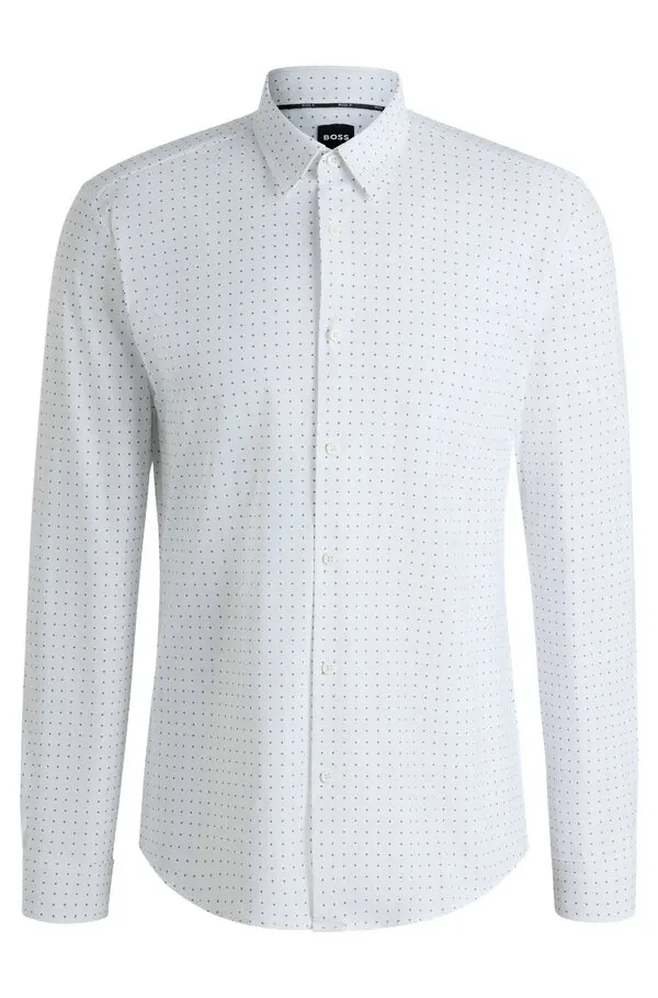 BOSS Slim-fit Shirt In Printed Performance-stretch Jersey - White