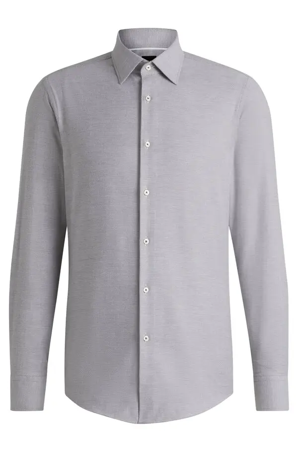 BOSS Slim-fit Shirt In Structured Stretch Cotton - Light Green