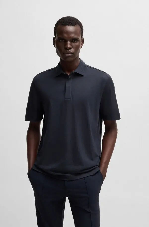 BOSS Regular-fit Polo Shirt In Brushed Flannel - Dark Blue