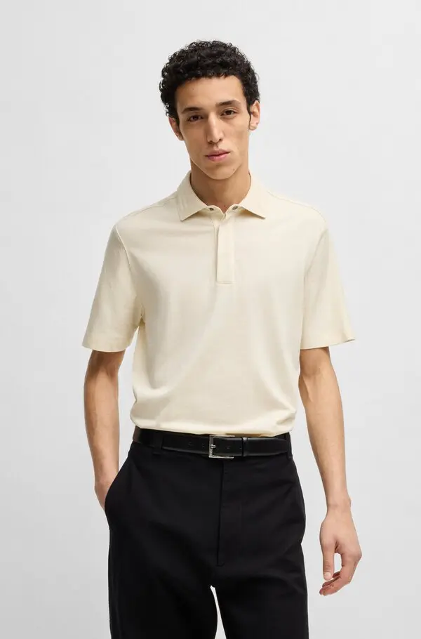 BOSS Regular-fit Polo Shirt In Brushed Flannel - White