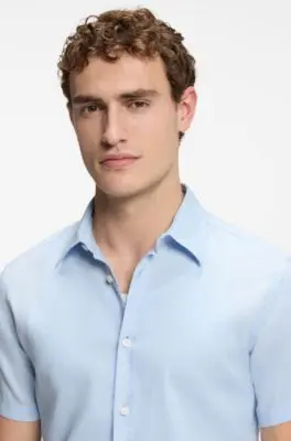 BOSS Slim-fit Shirt In Stretch Linen - Light Blue