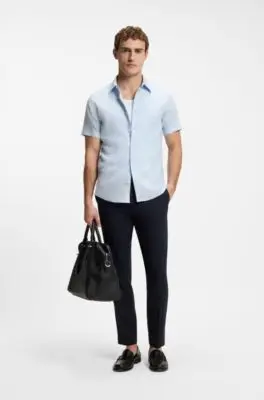 BOSS Slim-fit Shirt In Stretch Linen - Light Blue