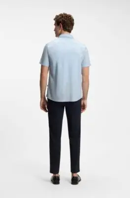 BOSS Slim-fit Shirt In Stretch Linen - Light Blue
