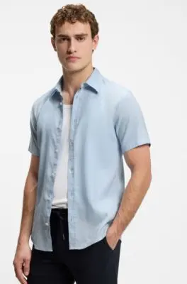 BOSS Slim-fit Shirt In Stretch Linen - Light Blue