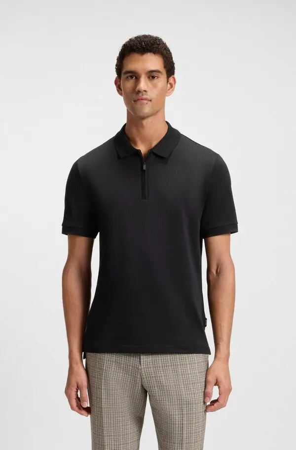 BOSS Polo Shirt With Seersucker Structure - Black