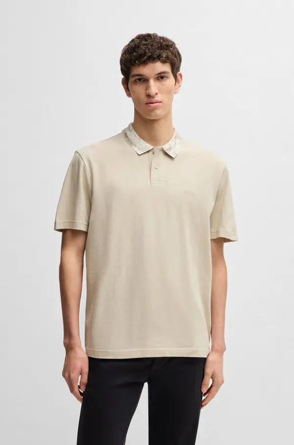 BOSS Relaxed-fit Cotton-piqué Polo Shirt With Collar Artwork - Light Beige