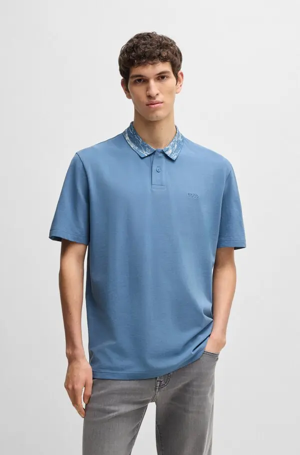 BOSS Relaxed-fit Cotton-piqué Polo Shirt With Collar Artwork - Light Blue