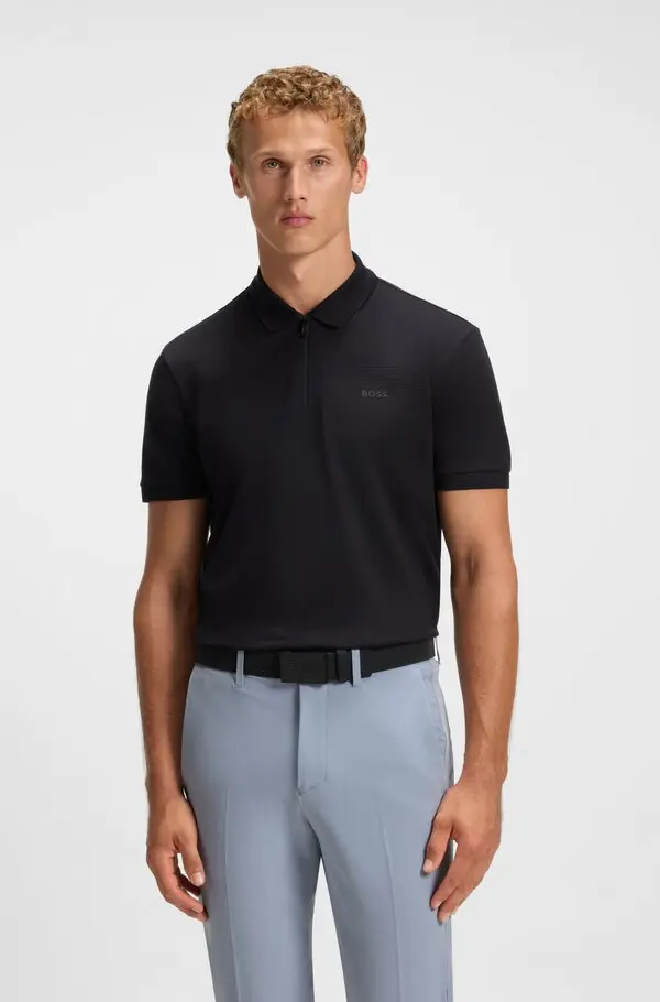 BOSS Structured-cotton Polo Shirt With Zip Neck - Dark Blue