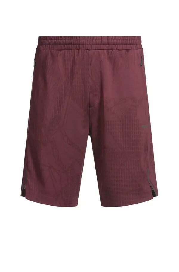 BOSS Active Patterned Shorts In Four-way Stretch Fabric - Red
