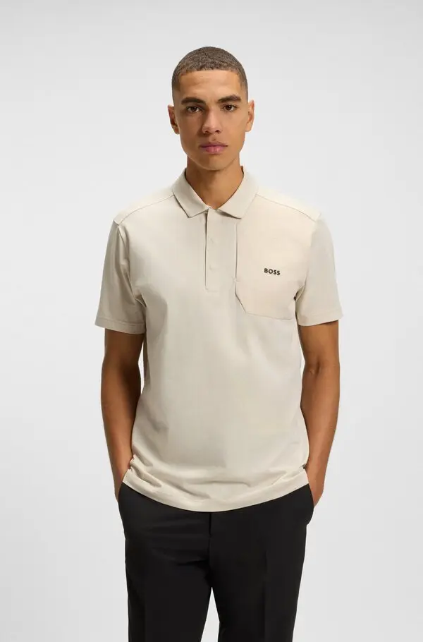 BOSS Paddy Polo Shirt With Hopsack Paneling - Light Beige