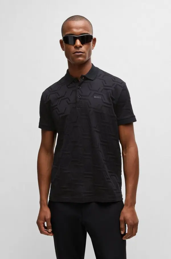BOSS Paddy Relaxed-fit Polo Shirt In Quilted Mercerized Cotton - Black