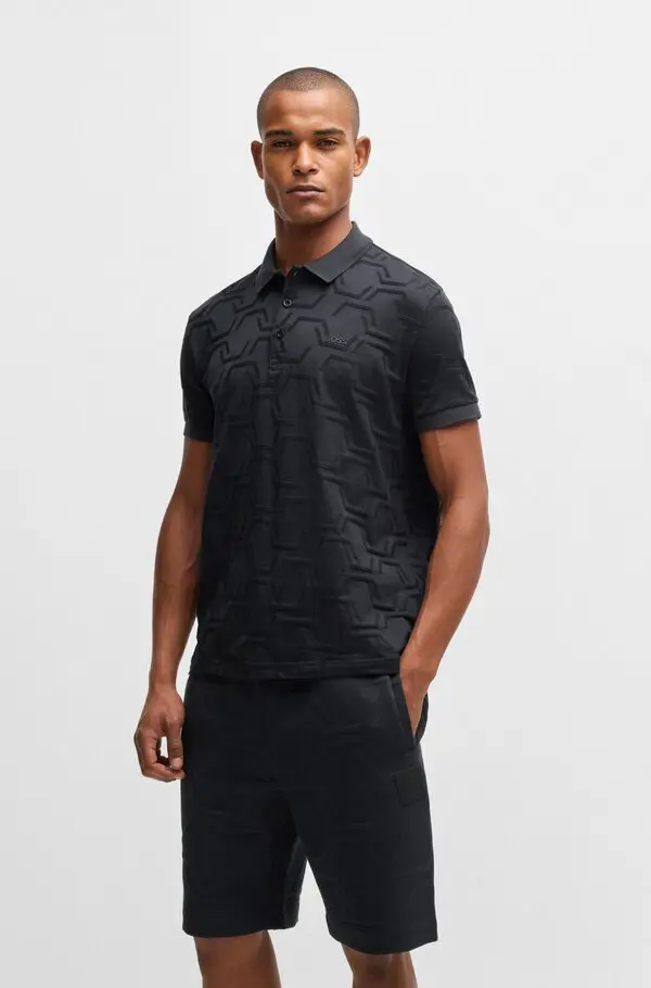 BOSS Paddy Relaxed-fit Polo Shirt In Quilted Mercerized Cotton - Dark Blue